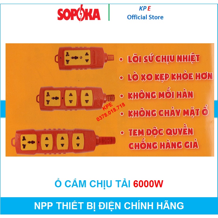 Ổ CẮM ĐIỆN LÕI SỨ CHỐNG CHÁY CHỊU TẢI 6000W SOPOKA CẮM NỒI CƠM ĐIỆN LẨU ...