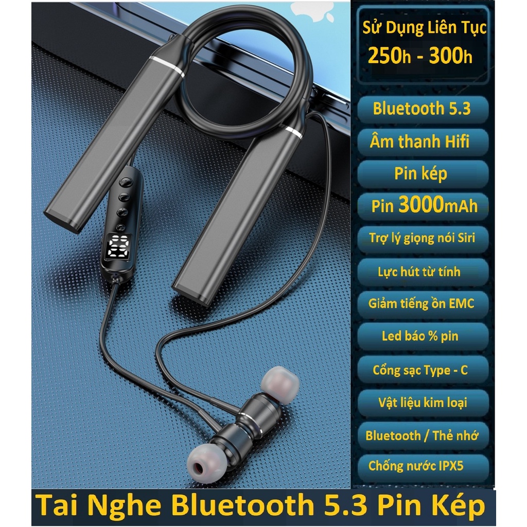 Tai Nghe Bluetooth 5.3 Pin 3000mAh Nghe Nhạc Lên Đến 300 giờ , Led Báo % Pin , Có Khe Lắp Thẻ ...