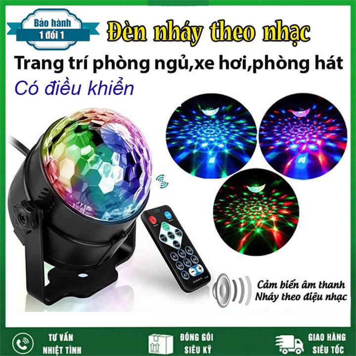 Đèn led xoay 7 màu vũ trường nháy chớp theo nhạc bay phòng sân khấu cảm ...
