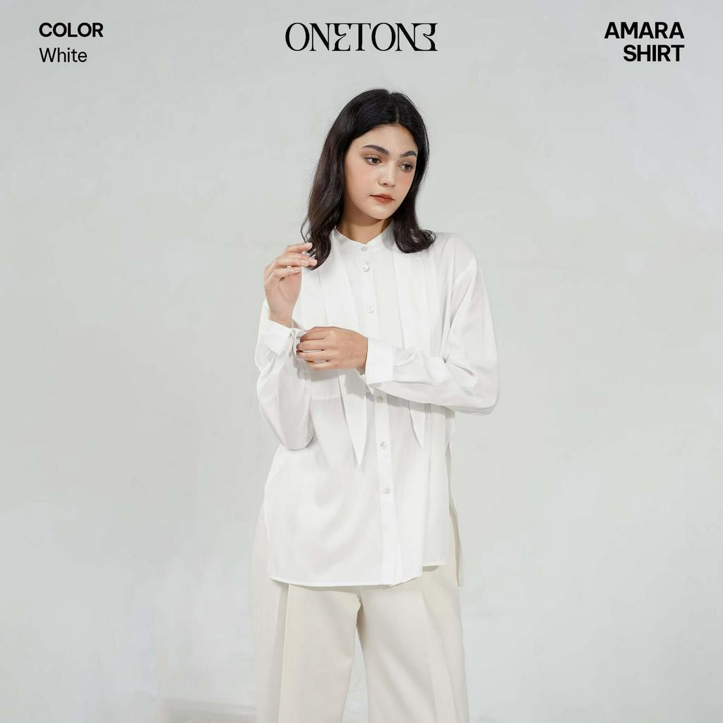 Áo sơ mi nữ Onetone dáng suông dài tay cổ đứng Amara | Shopee Việt Nam