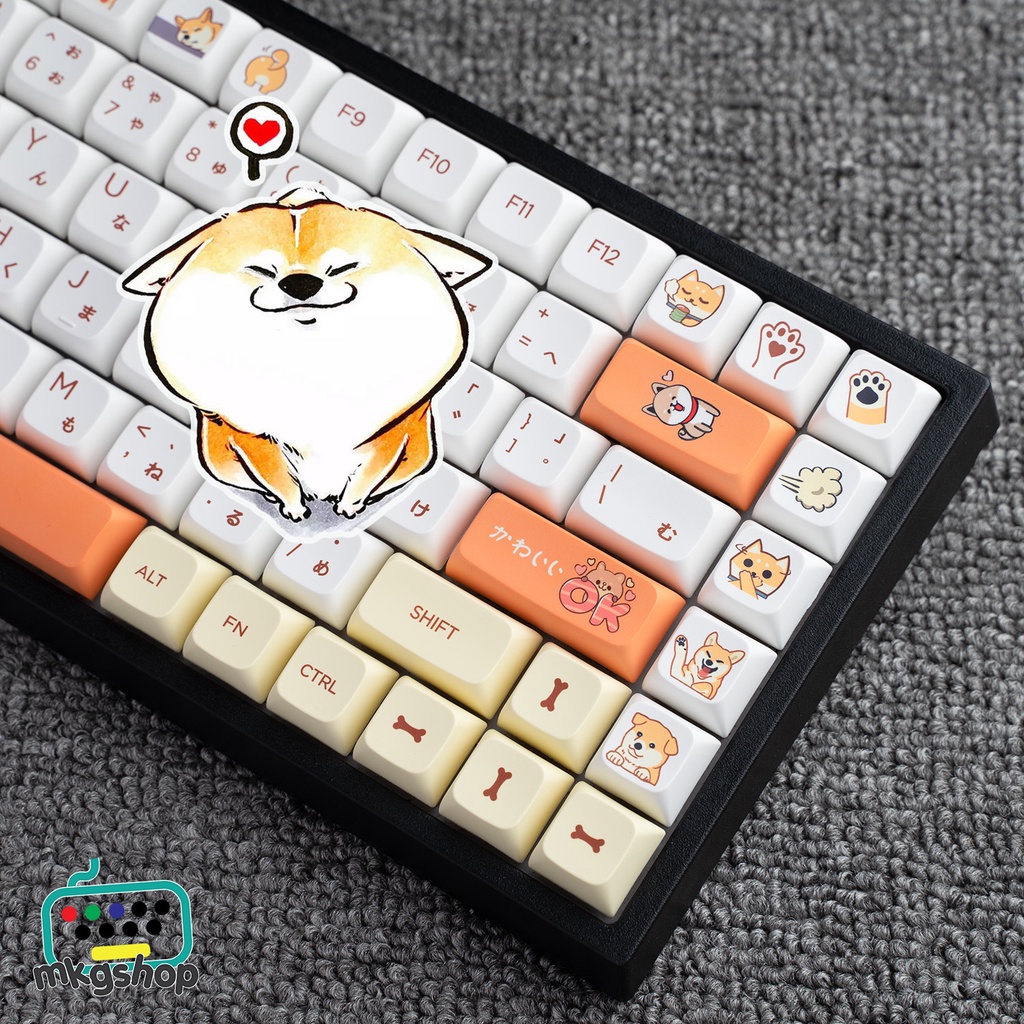 Keycap Shiba dog, in nhiệt, nhựa PBT dày, XDA profile, 134 nút bàn phím ...