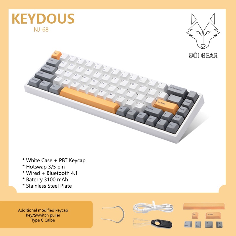Bàn phím cơ không dây Keydous NJ68 2021 White Grey | Led RGB ...