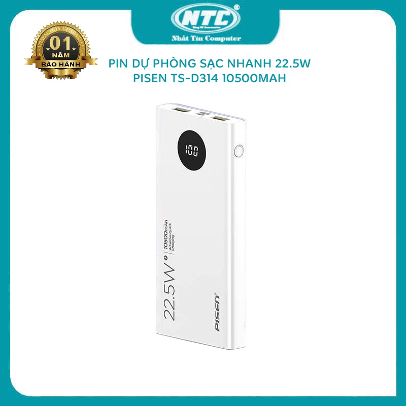 Pin dự phòng sạc nhanh Pisen TS-D314 dung lượng 10500mAh hỗ trợ QC 3.0 và PD 22.5W - tích hợp ...
