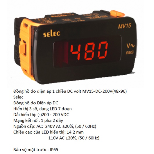 ĐỒNG HỒ ĐO ĐIỆN ÁP 1 CHIỀU DC VOLT MV15-DC-200V(48X96) | Shopee Việt Nam