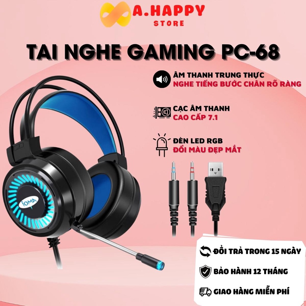 Tai nghe gaming có mic AMOI PC68 |Tai nghe chuyên game, siêu bass, jack ...