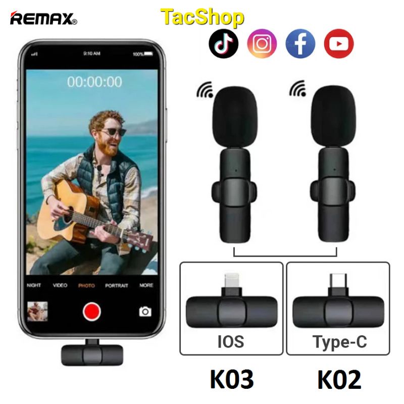 Micro thu âm không dây Remax K02/K03 cho điện thoại hỗ trợ Livestream | Shopee Việt Nam