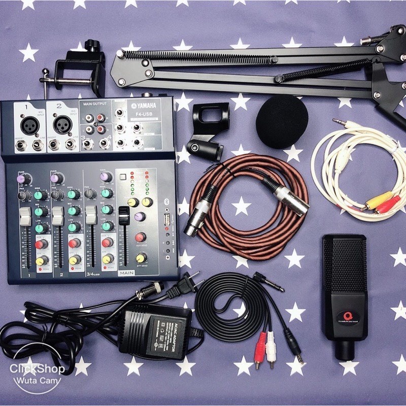 Combo bộ mic thu âm livestream karaoke MIXER F4 Mic ALC280 kèm phụ kiện ...