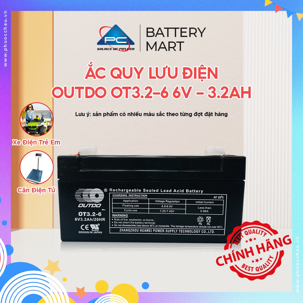 Ắc quy lưu điện Outdo OT3.2-6 6V - 3.2AH dùng cho cân điện tử, đồ chơi ...