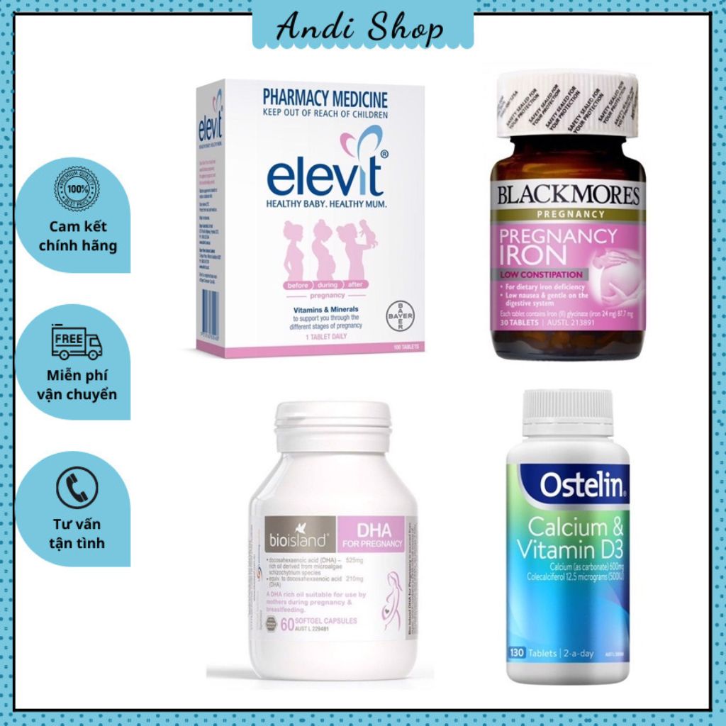 Bộ tứ vitamin bầu (Elevit, Canxi, DHA, Sắt) giúp mẹ con cùng khỏe mạnh | Shopee Việt Nam