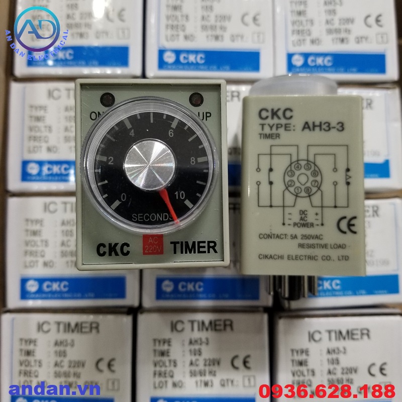 Rơ le thời gian, Relay timer, Rơle hẹn trễ CKC AH3-3 220VAC 24VDC 10S 30S 60S 10M 30M 60M ...