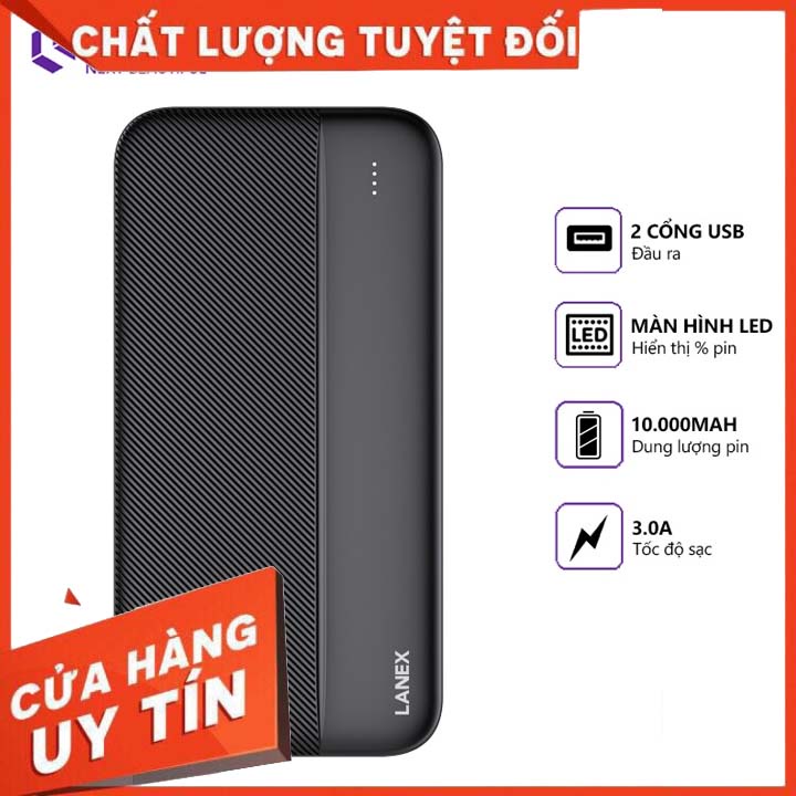 Pin dự phòng Sạc Nhanh 3.0A 10.000mah Lanex LP01 (2 cổng usb + 1 cổng TypeC - có led) - Hàng ...