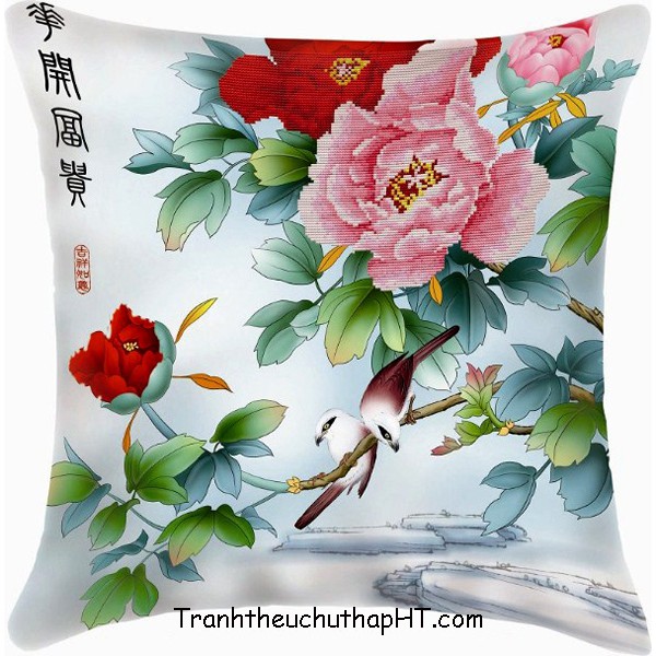 Vỏ gối thêu chữ thập – Hoa mẫu đơn B050 (tự thêu) | Shopee Việt Nam