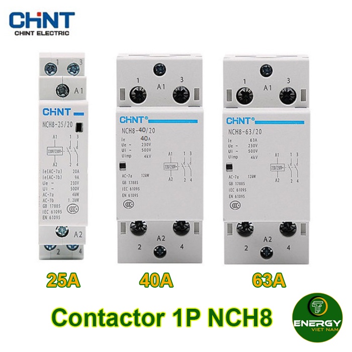 Khởi Động Từ 1 Pha ( Contactor ) CHINT 2P 25A (NCH8-25/20), 40A (NCH8-40/20), 63A (NCH8-63/20 ...