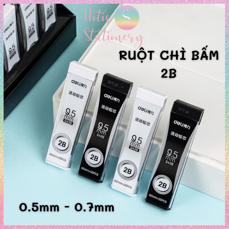 [HOTIS] Ruột bút chì bấm kim Deli ngòi 0.5/ 0.7mm 2B dạng hộp trắng đen ...