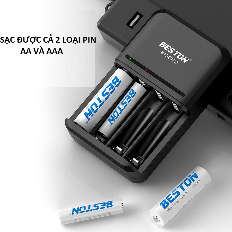 Sạc pin AA AAA Beston C9012, sạc nhanh, tự ngắt, nguồn 220V, đèn báo ...