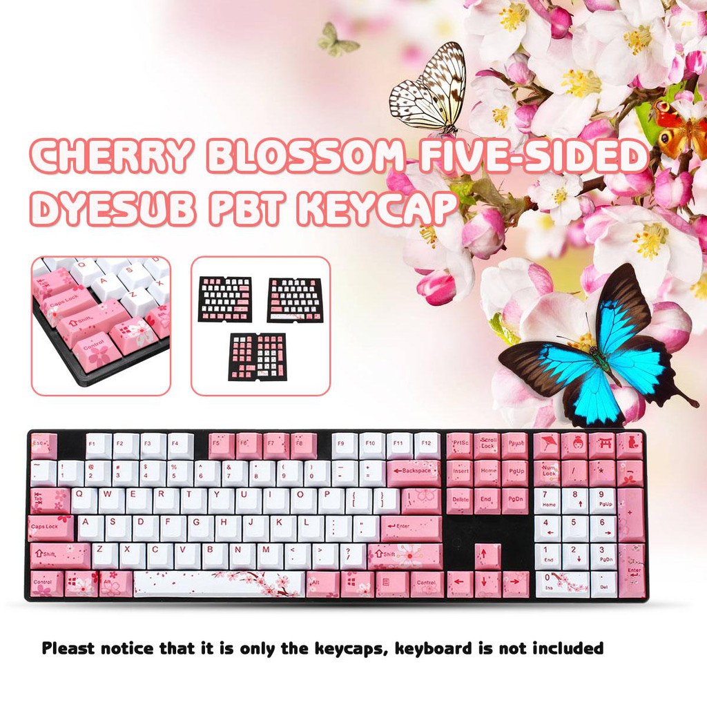 Set keycap Sakura in dye sub 5 mặt cực đẹp, cherry profile, thick PBT ...
