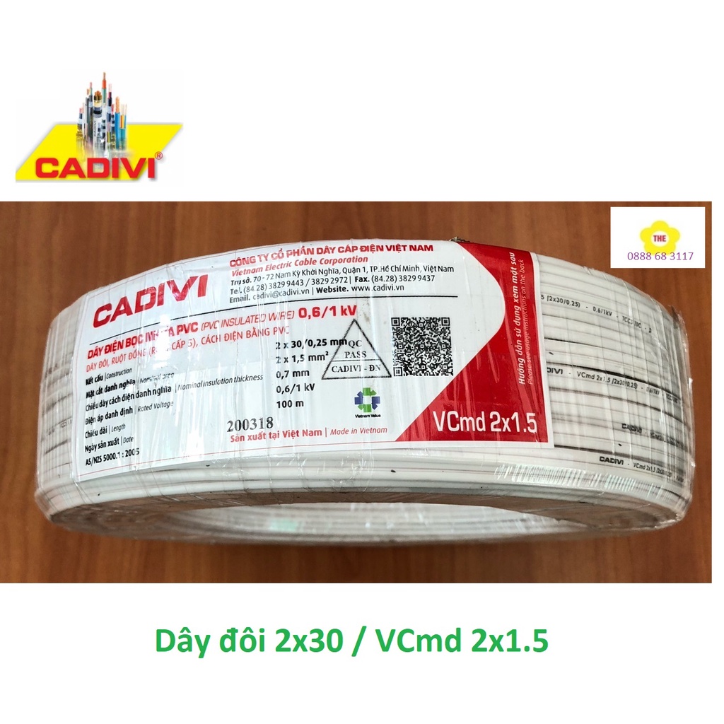 Dây điện đôi CADIVI - VCmd 2x1.5 ( 2x30 ) Dây Điện Đôi 30 (Vcmd2x1.5 ...
