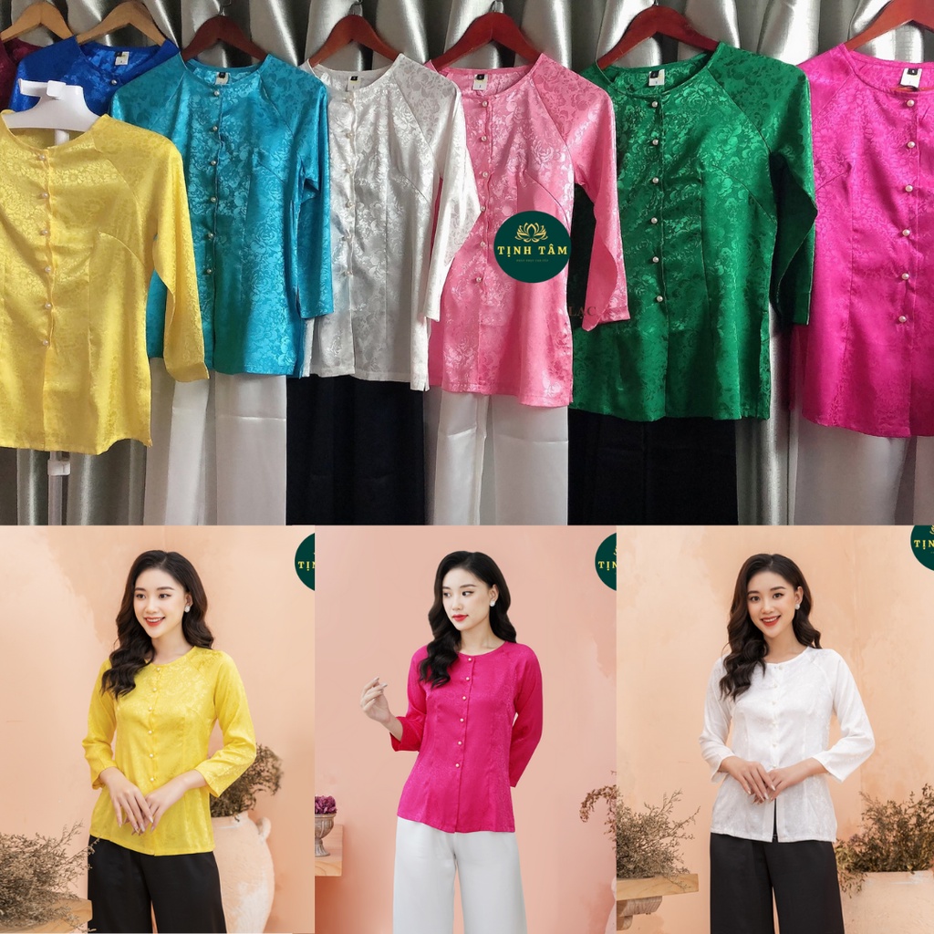 Áo Bà Ba Nữ Lụa Gấm Cao Cấp, Bán Rời Áo Và Quần, Đồ Bộ Đi Chùa, Mềm Mịn Ko Bai, Ko Xù Mặc Cực ...
