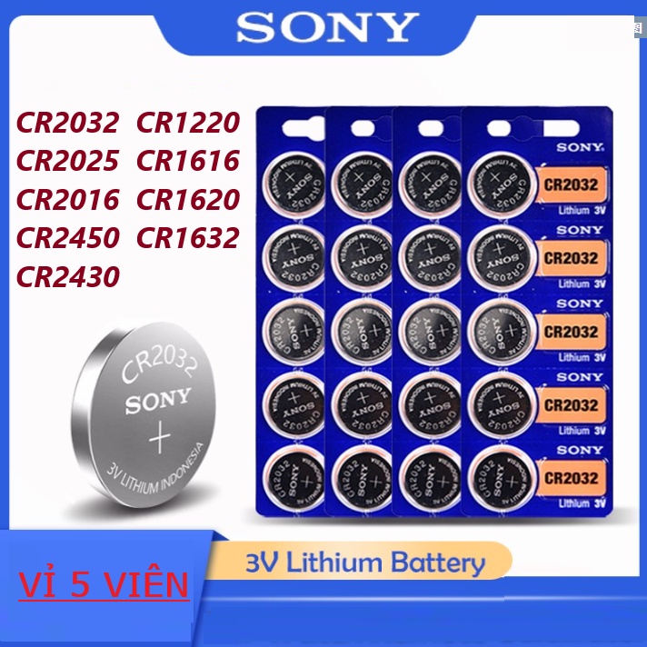 Vỉ 5 Viên Pin Sony CR2032 / CR2025 / CR2016 / CR1632 / CR1620 / CR1616 / CR1220 / CR2450 / 2430 ...