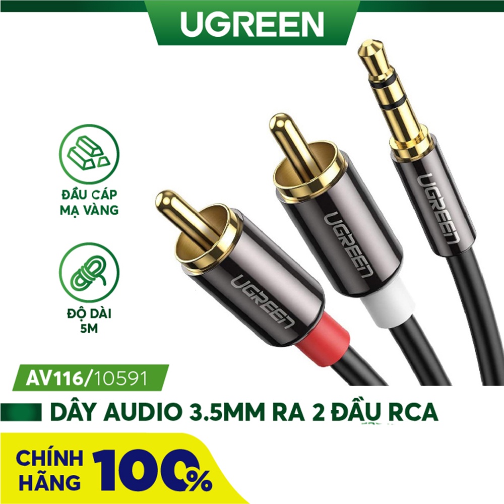 Cáp Audio 3.5mm ra 2 đầu hoa sen Ugreen 10591 dài 5m chính hãng | Shopee Việt Nam