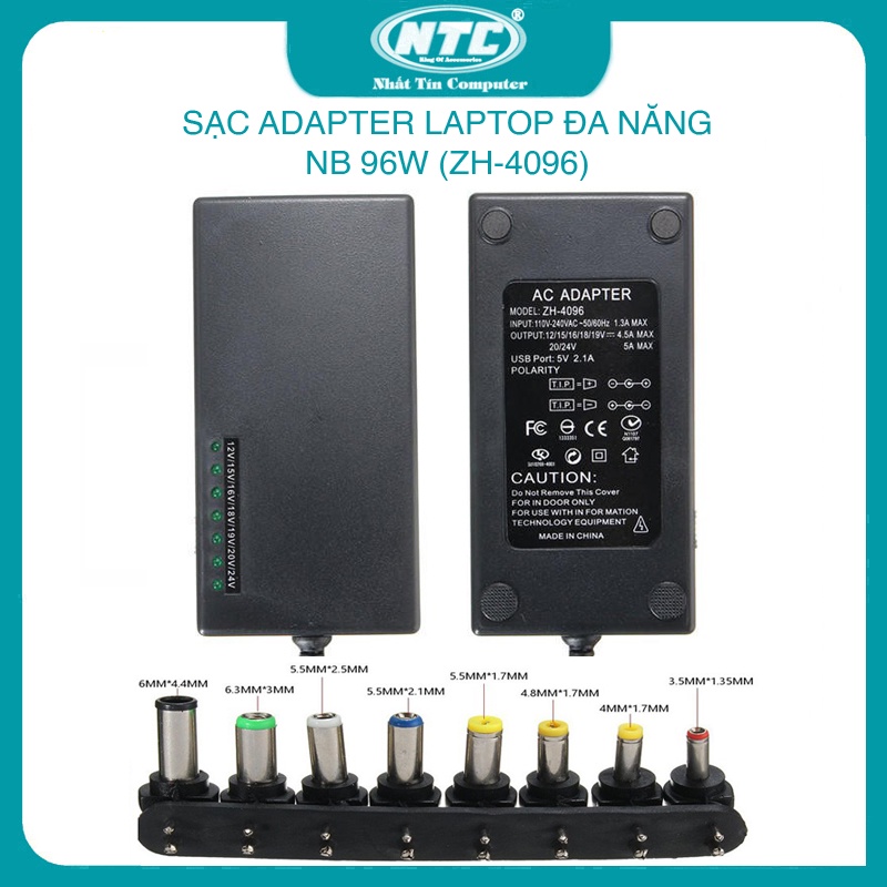 Sạc Laptop đa Năng 96w Zh 4096 Kèm 8 đầu Chuyển Có Thể Thay đổi điện