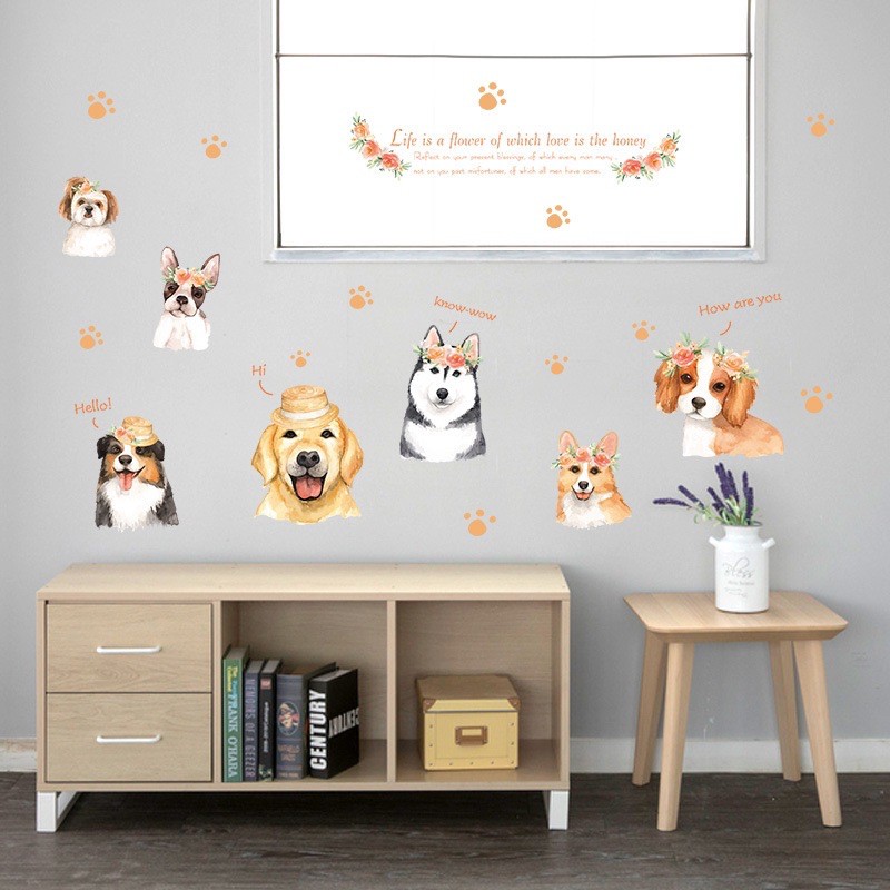Decal dán tường cún xinh MS-145 [Sticker dán tường] | Shopee Việt Nam