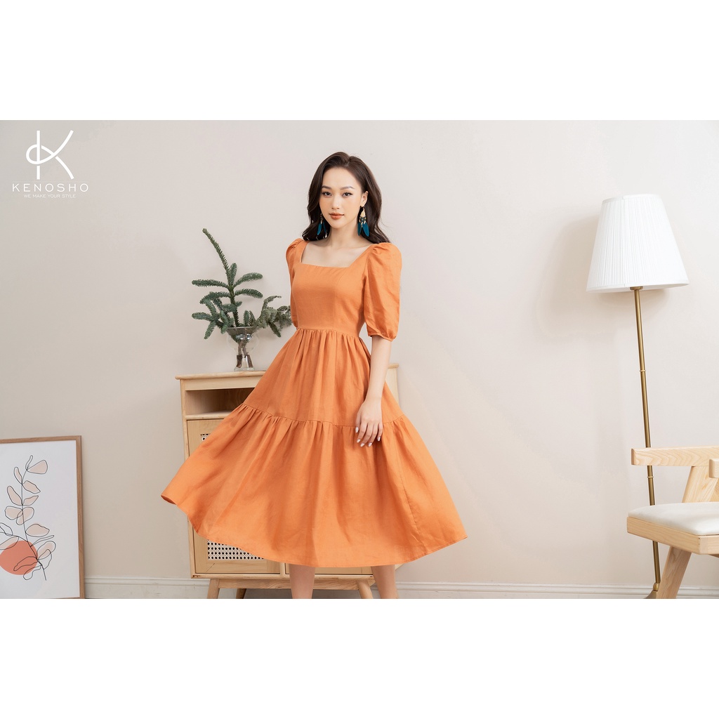 K185 Đầm Linen Cổ Vuông Cam | Shopee Việt Nam