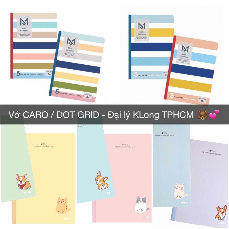 KLONG Vở, Sổ tay CARO / DOT GRID hợp ghi bài, ghi kế hoạch planner ...