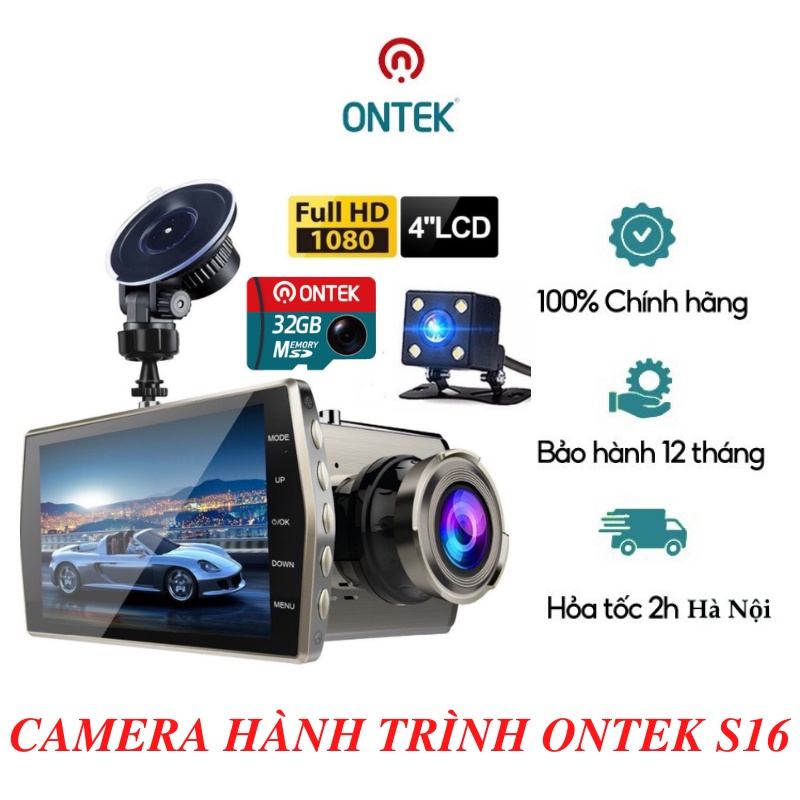 [BH 12 THÁNG] Camera hành trình ô tô trước sau chính hãng ONTEK S16 trước sau Full HD sắc nét ...