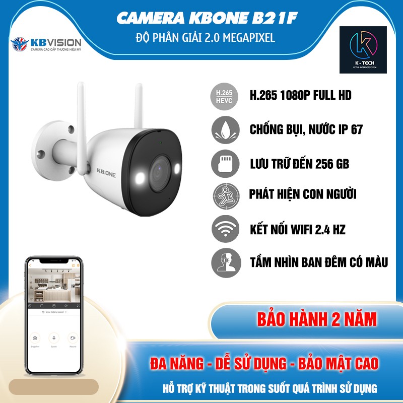 Camera WIFI KBONE KN-B21F chính hãng 2MP, ban đêm có màu, phát hiện ...