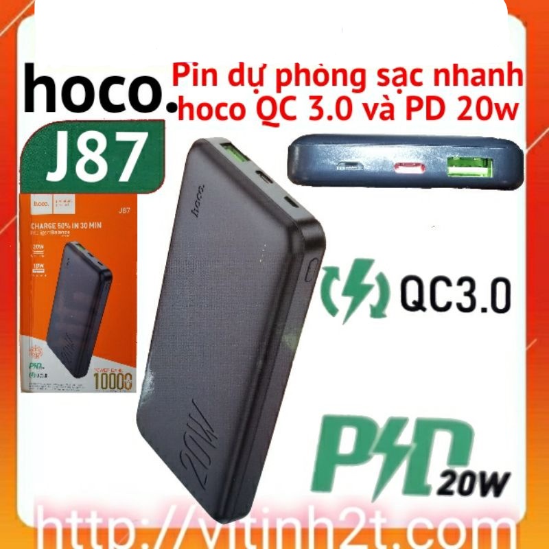 Pin dự phòng sạc nhanh 10.000mah hoco J87 QC 3.0 và PD 20w,cổng sạc ...