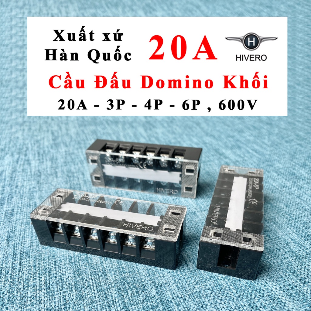 Domino khối 20A Hivero Hàn Quốc - Cầu đấu 20A dạng khối, HFTB-203 (3 cực), HFTB-204 (4 cực ...