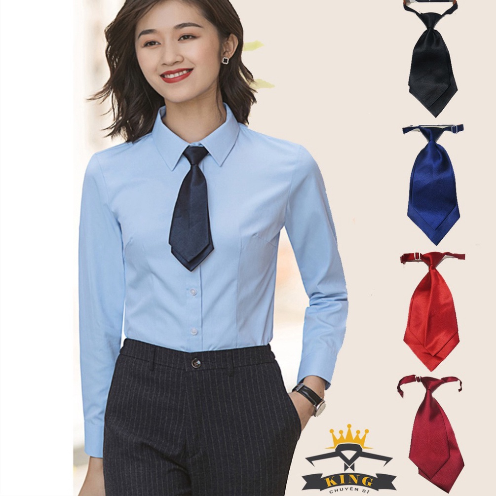 Cà vạt nữ TINY KING - cavat đồng phục học sinh công sở thắt sẵn 1 lá 2 ...