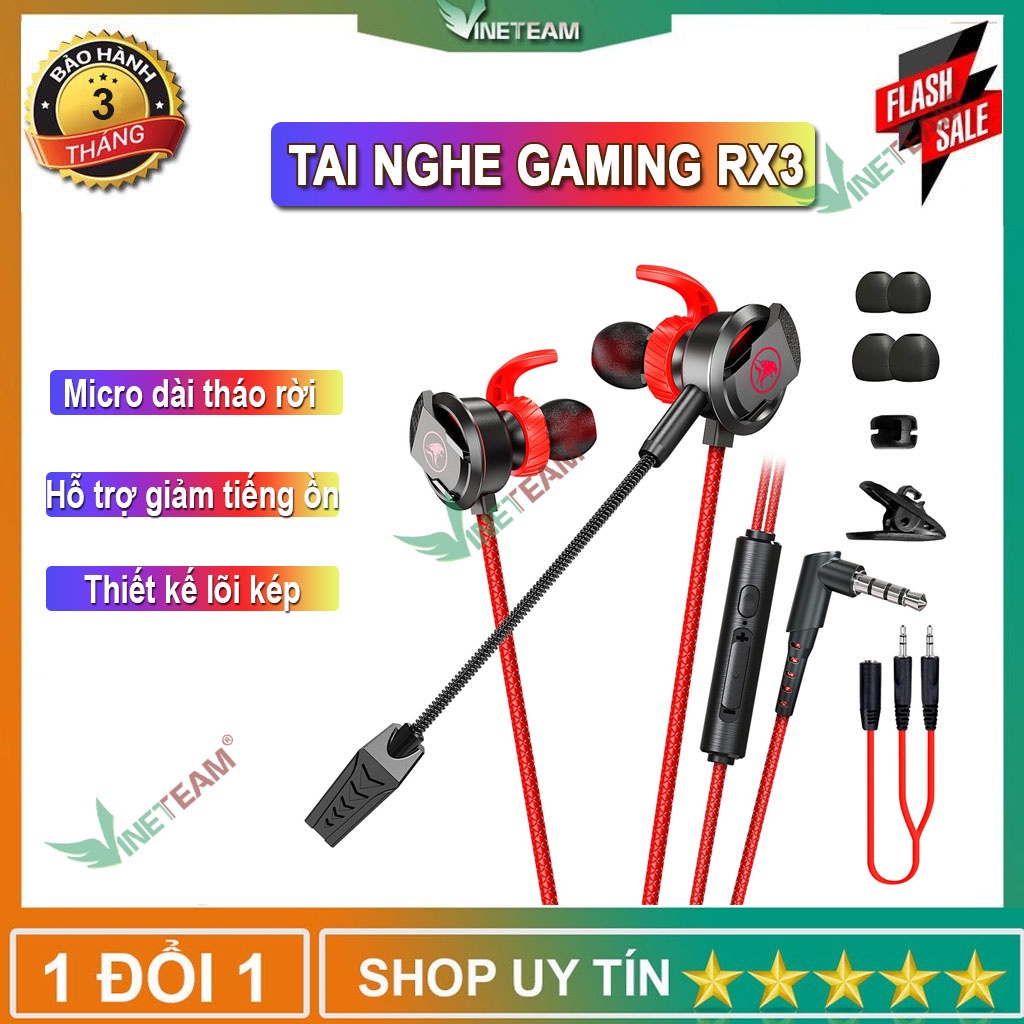 Tai nghe gaming XMOWI RX3 2 mic đàm thoại khử ồn chơi cực tốt game PUBG COD FREE FIRE tặng cáp ...