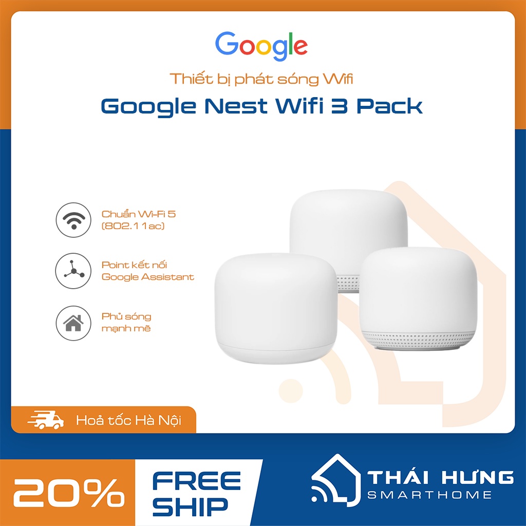 Google Nest Wifi thế hệ mới 3 pack (1 Router + 2 Point) Tích hợp trợ lý ...