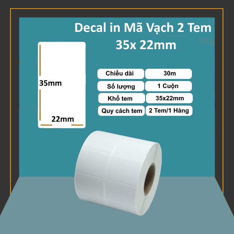 Giấy in mã vạch, decal nhiệt 2 hàng tem 35x22 mm ( Cuộn 30m ~2500 tem ...