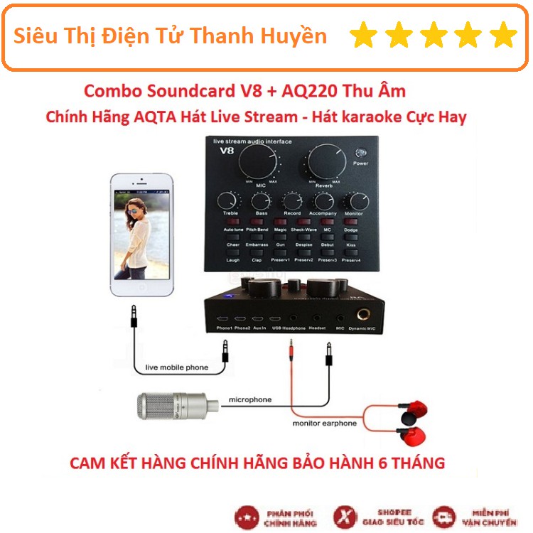 Combo Soundcard V8 Bluetooth + Mic AQ 220 Livetream Karaoke, Cả Bộ ...