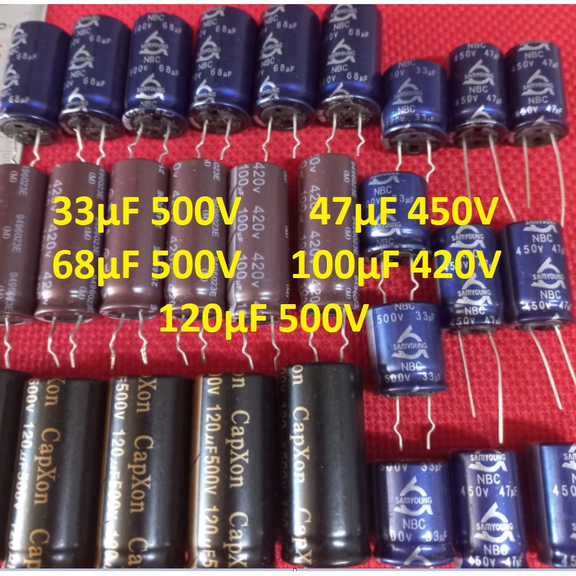 Tụ 33uf 500v 47uf 450v 68uf 500v 100uf 420v 120uf 500v hàng mới chính hãng chất lượng cao ...