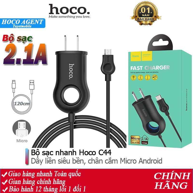 Bộ sạc nhanh Hoco C44 dòng 2.1A đầu Micro Android dây dài 1.2m - Chính ...