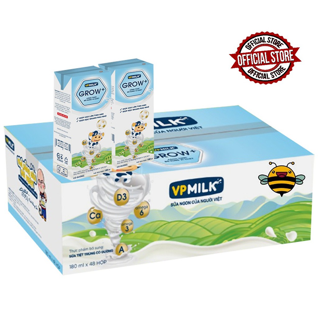 Sữa tươi tiệt trùng VPMilk Grow + 110ml có đường - Thùng 48 hộp ...
