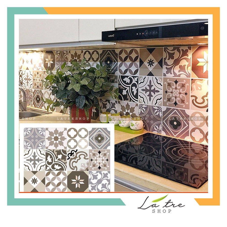 Miếng decal dán bếp dán tường nhà tắm decor chịu nhiệt dễ lau chùi đề ...