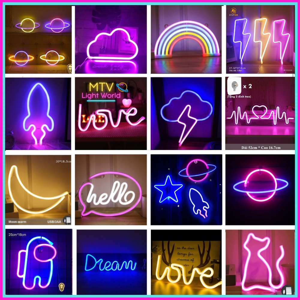 Đèn neon trang trí phòng ngủ - đèn led neon treo tường nhiều mẫu, nhiều ...