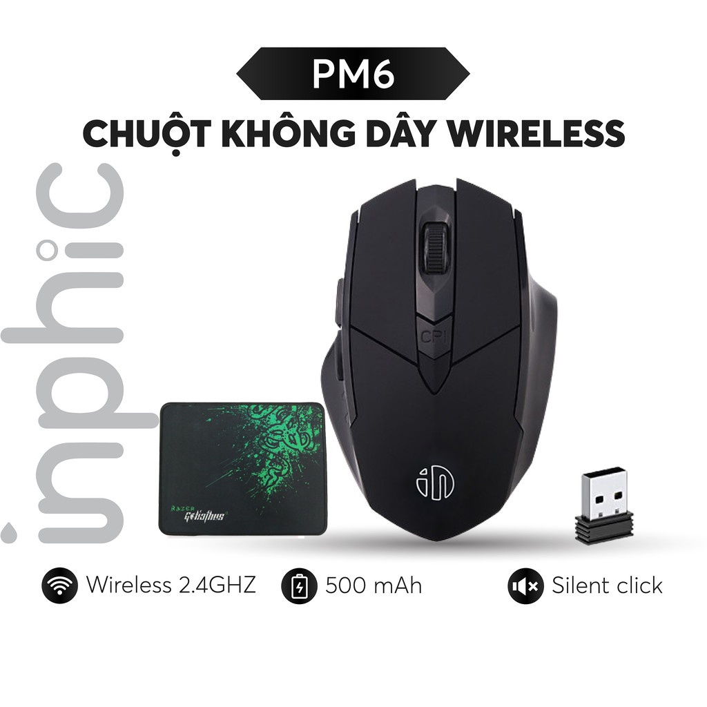 COMBO Chuột không dây Bluetooth Inphic PM6BS chơi game + Lót chuột Razer giá KHUYẾN MÃI | Shopee ...