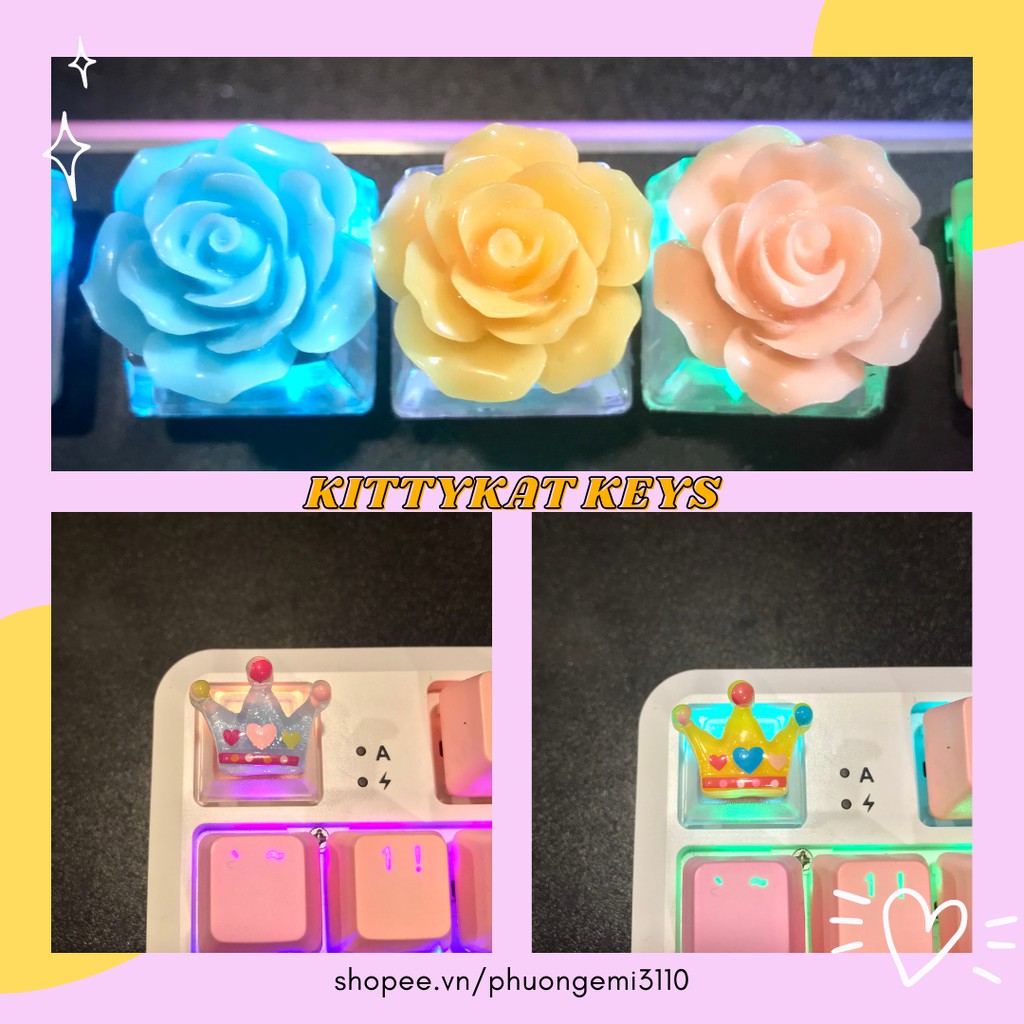 Keycap lẻ bông hoa hồng, vương miện Xuyên Led 🌹 Keycaps Rose, Crown ...