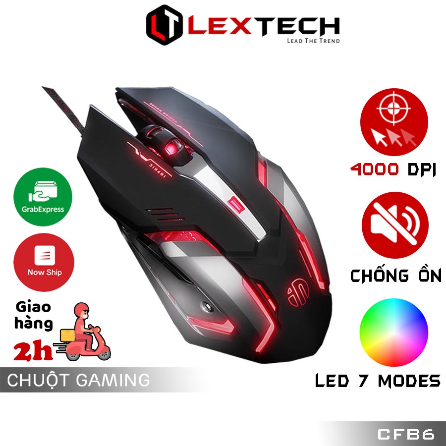 Chuột gaming máy tính có dây LexTech chuột chơi game led chống ồn silent game thủ văn phòng sinh ...