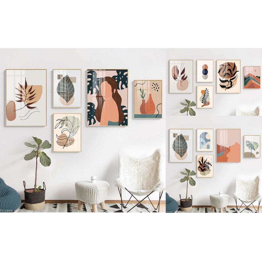 [KÈM KHUNG KHỔ LỚN] Tranh bộ 5 bức boho minimalist tối giản hiện đại ...