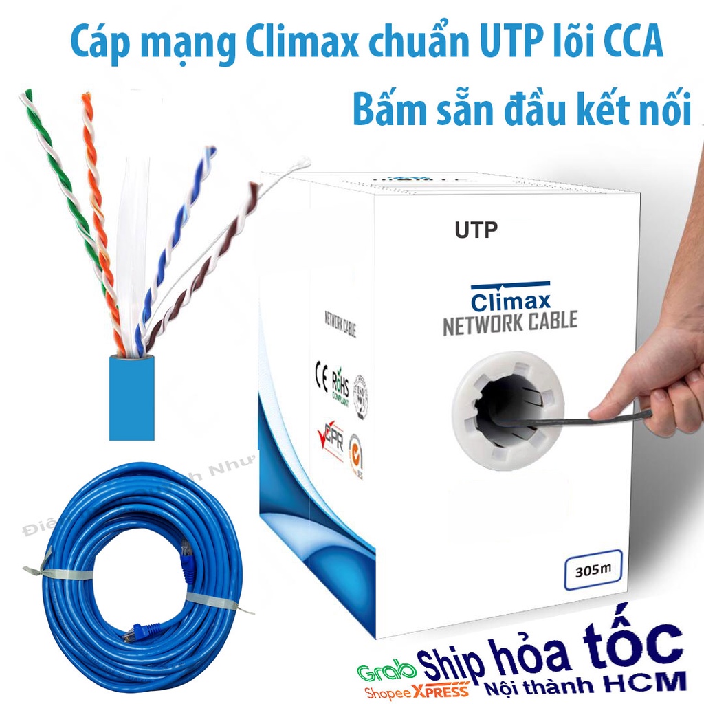 10m đến 50m cáp mạng Climax chuẩn UTP lõi CCA – cáp lan, dây lan ...