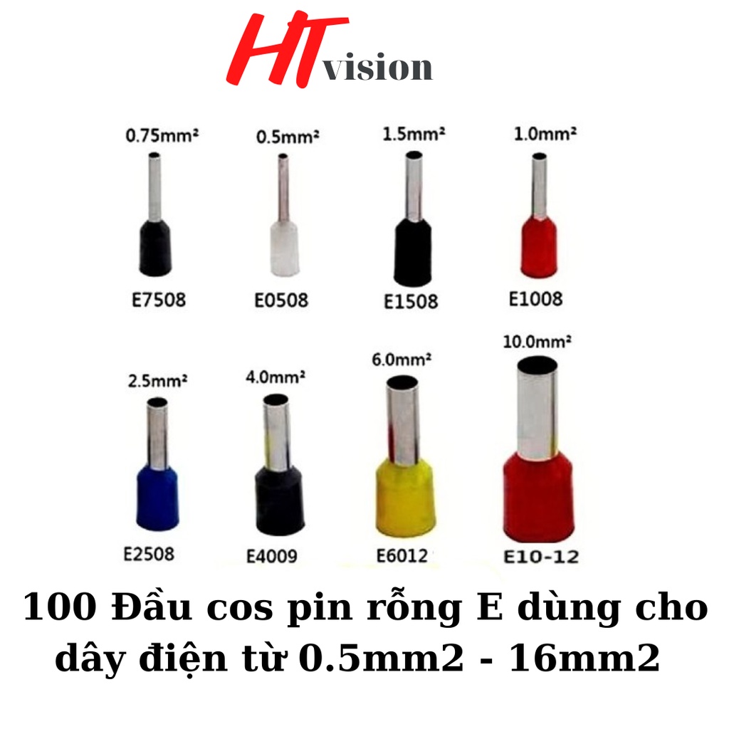 100 đầu cos rỗng đủ loại VE đầu cos dây điện Pin rỗng dây điện từ 0 ...