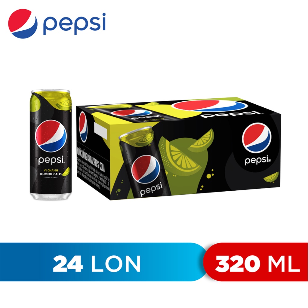 THÙNG 24 LON NƯỚC NGỌT KHÔNG CALO VỊ CHANH LEMON ZERO CALORIES PEPSI 320ML | Shopee Việt Nam