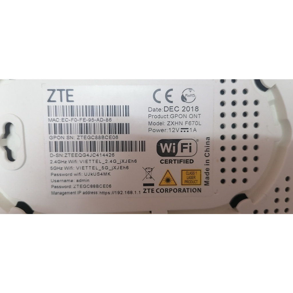 Modem Wifi Quang ZTE FPT, Viettel ZXHN-F671Y, ZXHN-F670Y, ZXHN-F670L ...